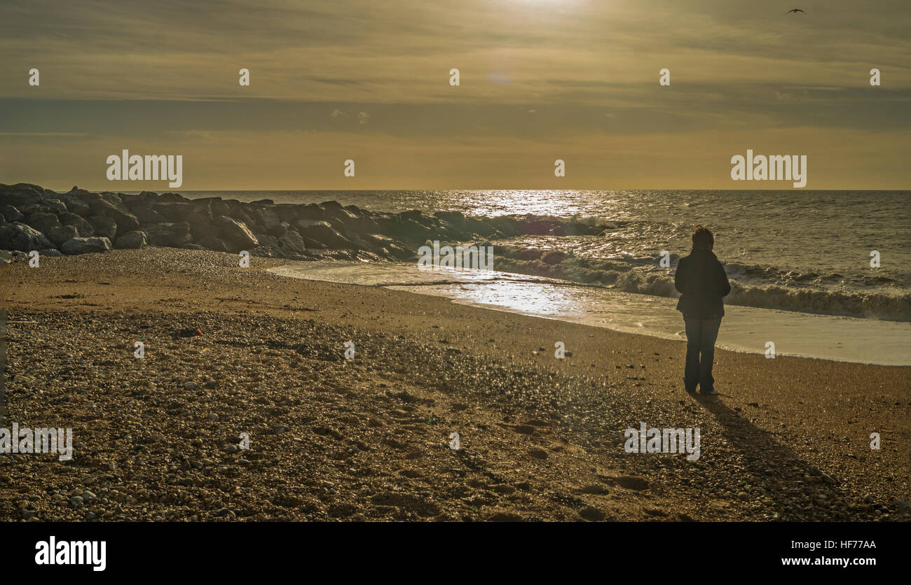 Thoughts at the beach. A woman looking out to sea deep in thought Stock ...