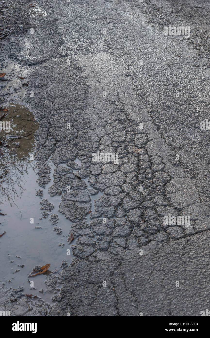 Road frost damage: block crack & alligator cracked tarmac surface of ...