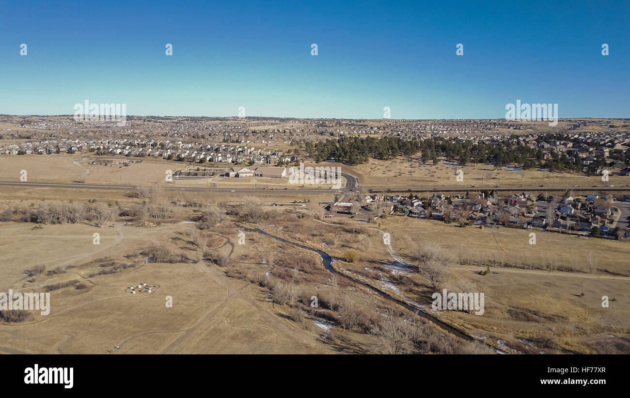 Aerial view of typical suburbia in Western Ubited States in the Winter ...