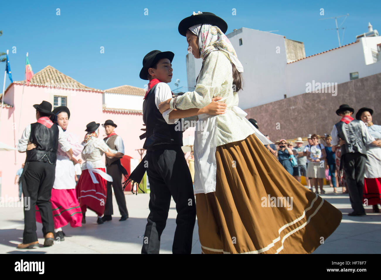 traditional portugese Dance at the Saturday Market in the town of Loule ...