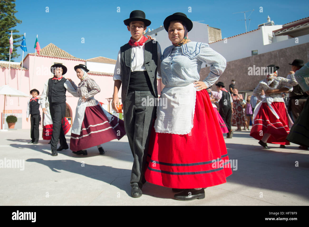 traditional portugese Dance at the Saturday Market in the town of Loule ...