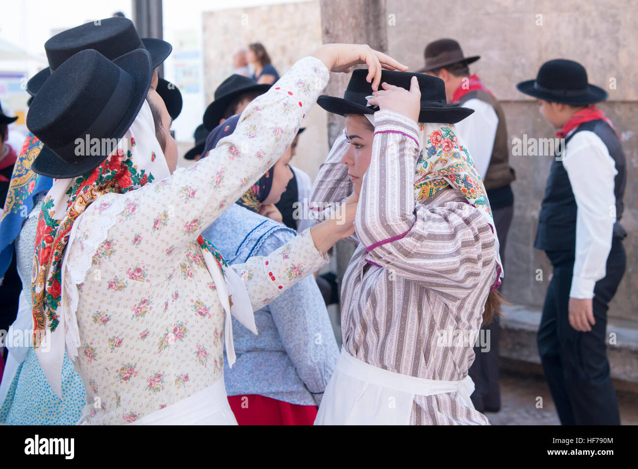 traditional potugese Dance at the Saturday Market in the town of Loule ...