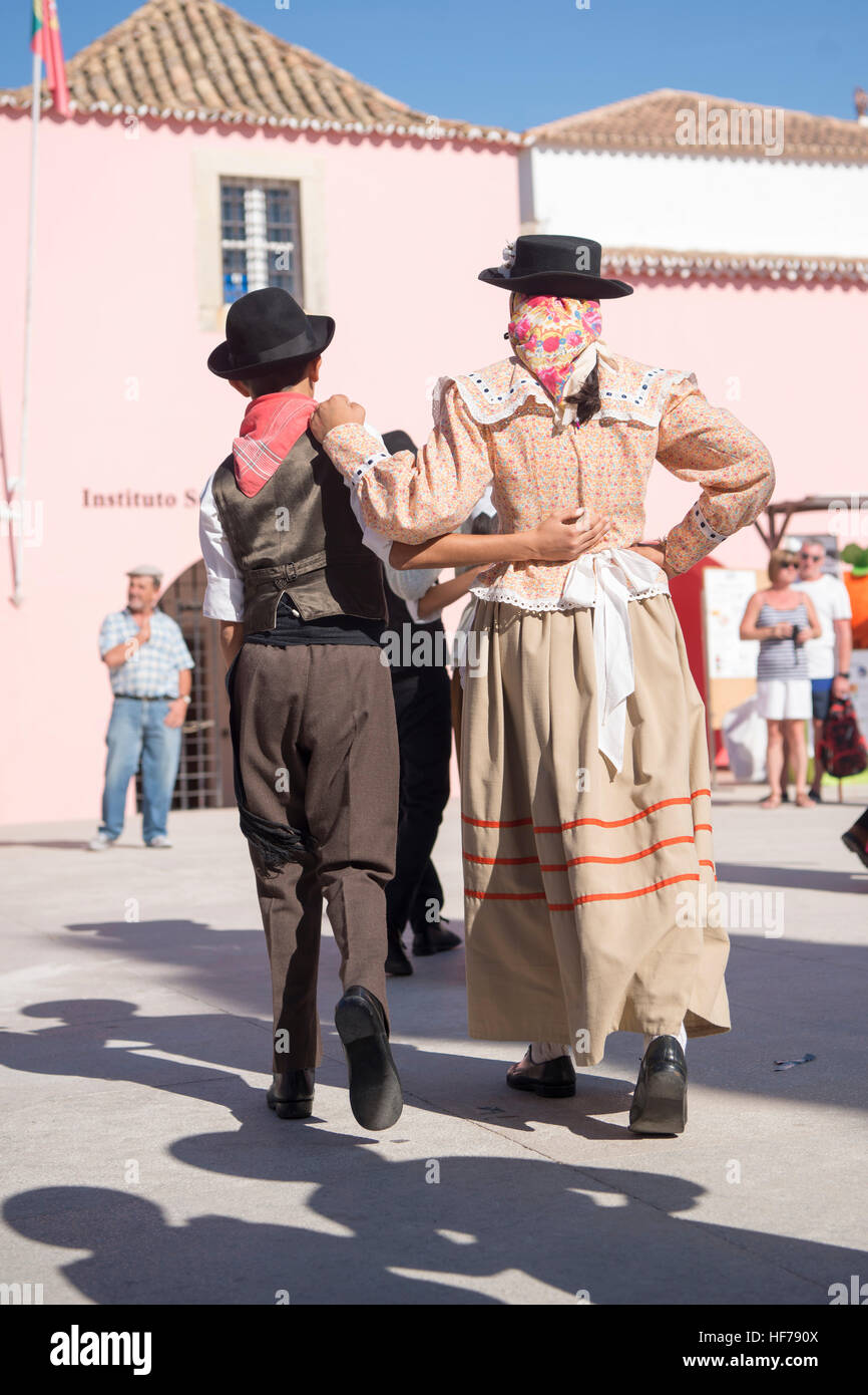 traditional potugese Dance at the Saturday Market in the town of Loule ...