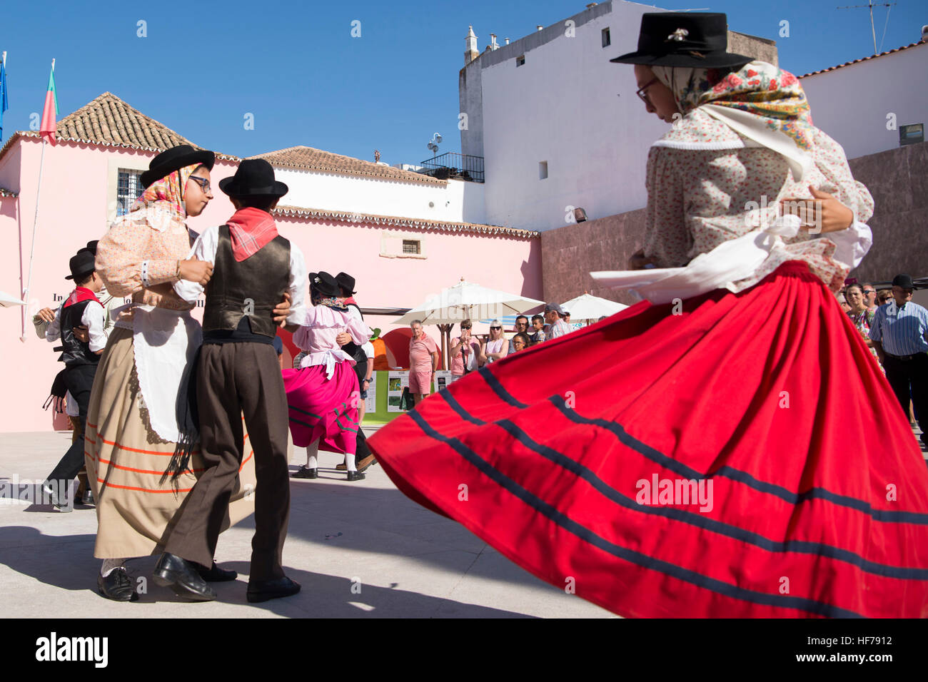 traditional potugese Dance at the Saturday Market in the town of Loule ...