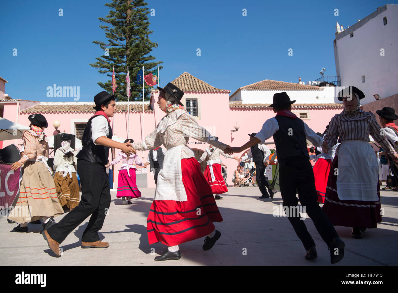 traditional potugese Dance at the Saturday Market in the town of Loule ...