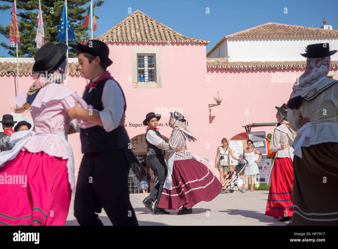 traditional potugese Dance at the Saturday Market in the town of Loule ...