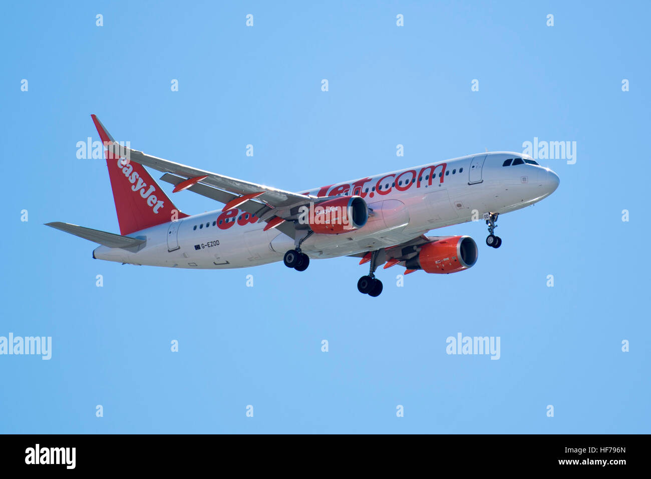 a airplane of easyjet landing at the Faro airport at the east Algarve ...