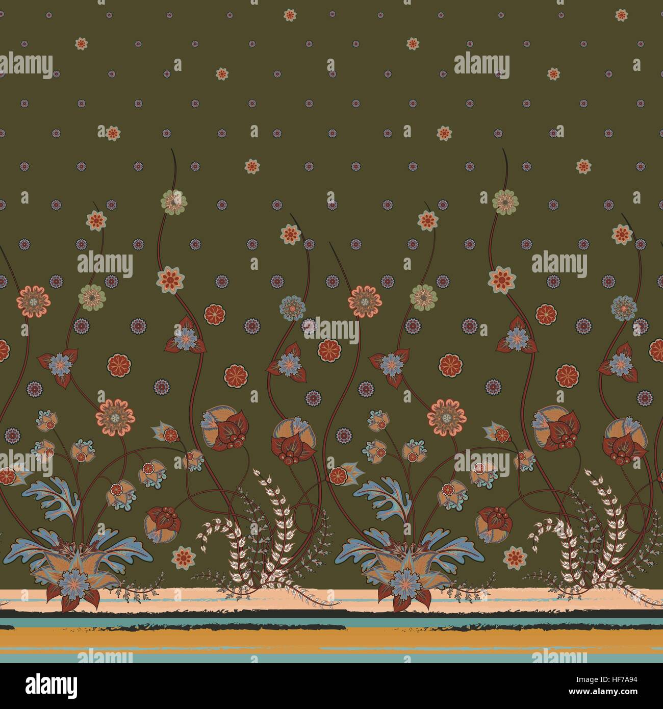 Vector seamless vertical pattern with Decorative ornament, hand drawn ...