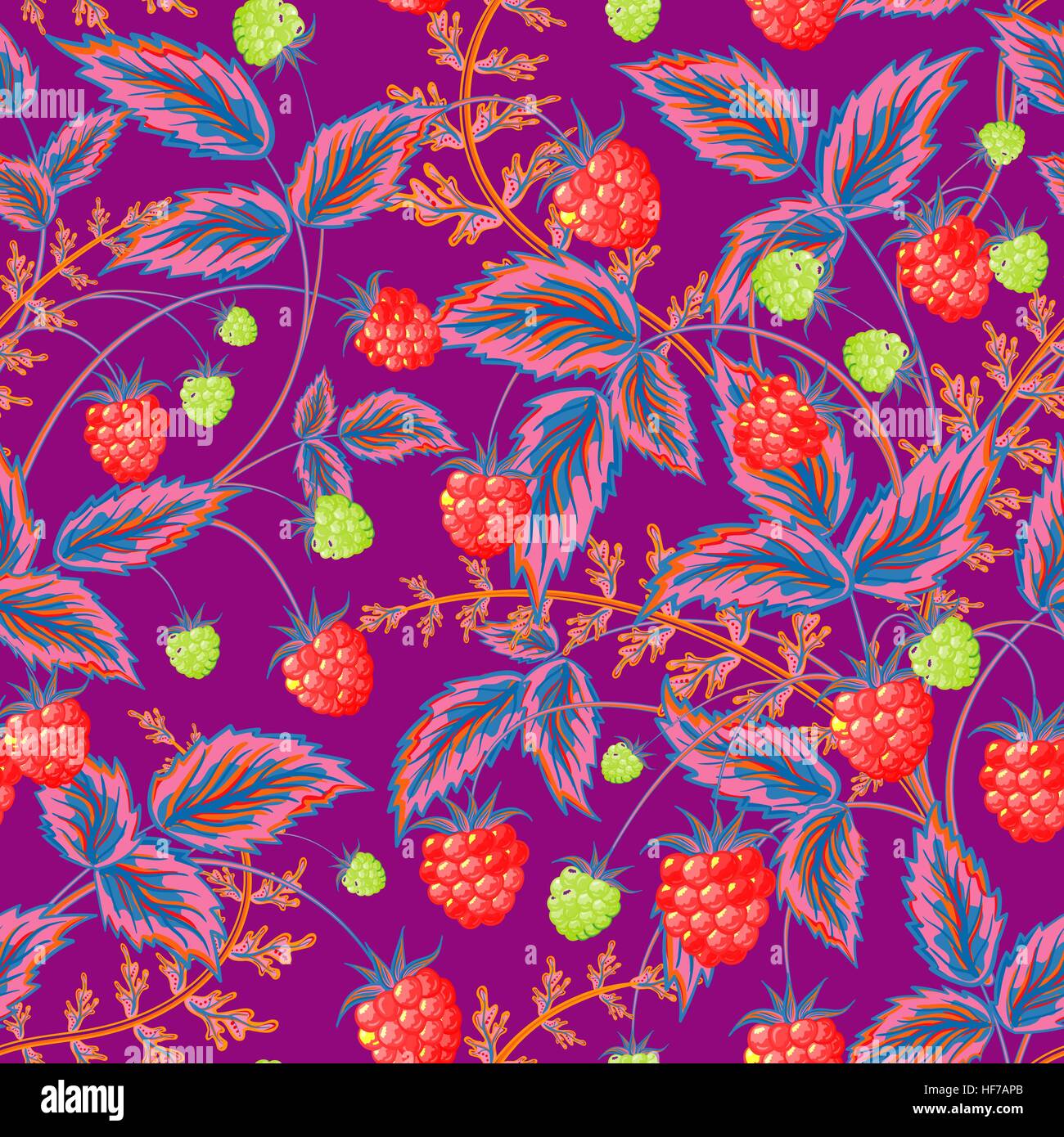 Seamless pattern with leaves and raspberry. Background for your design ...