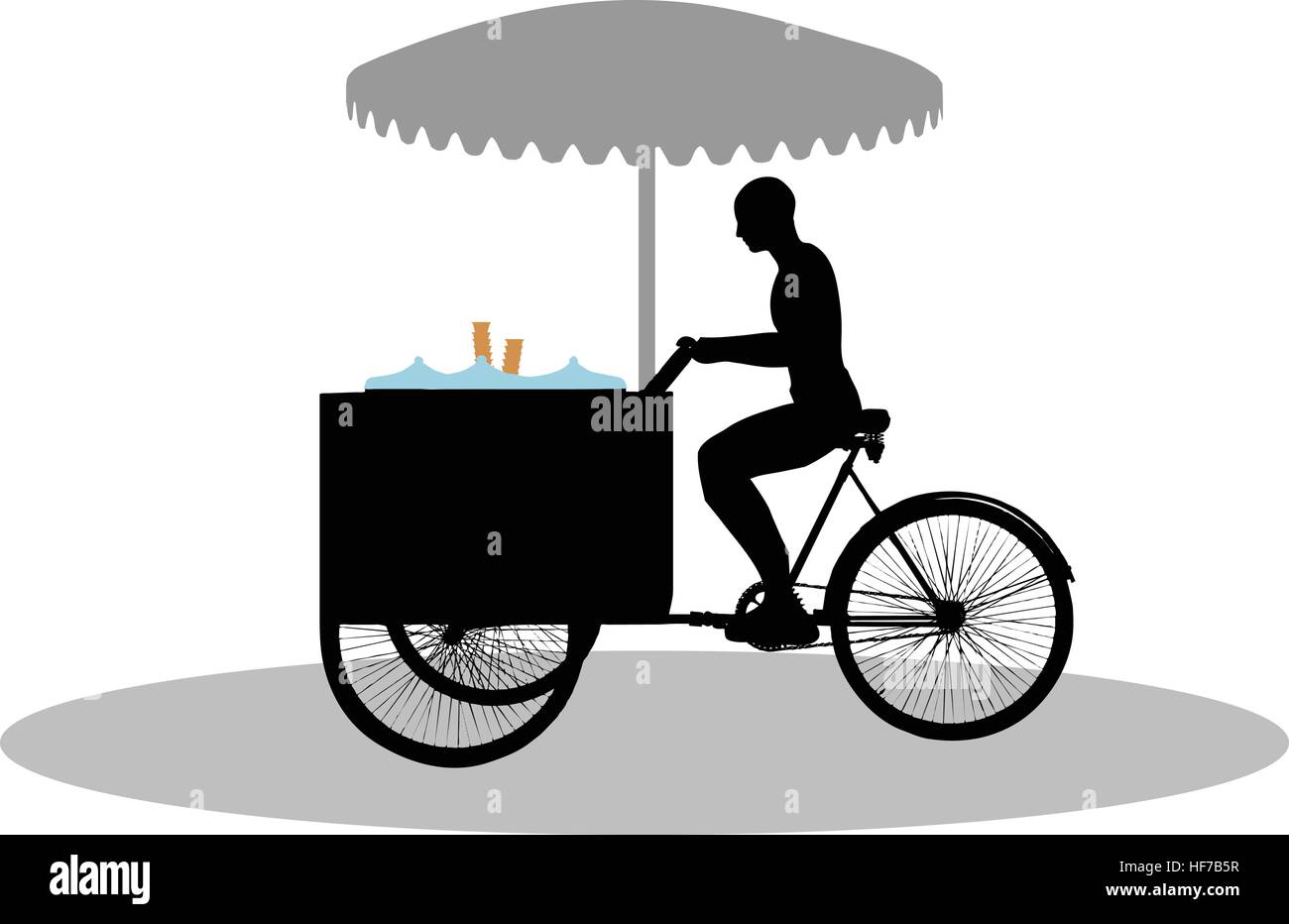 EPS 10 vector illustration of man on bike of icecream on white ...