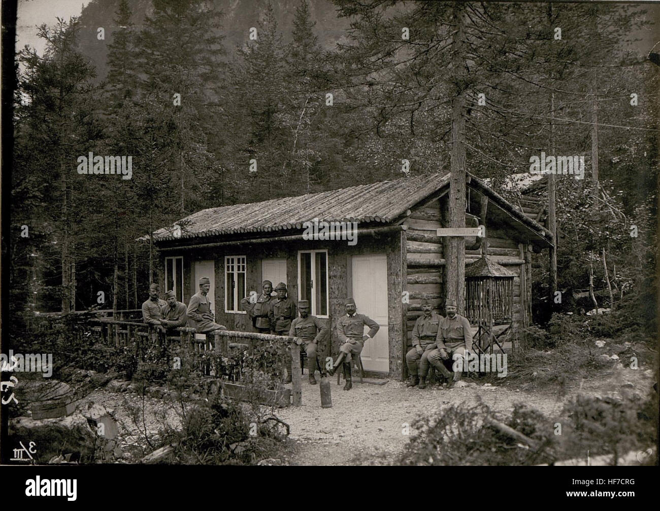 A World War I photograph of the Officers' Mess of the Landsturm ...