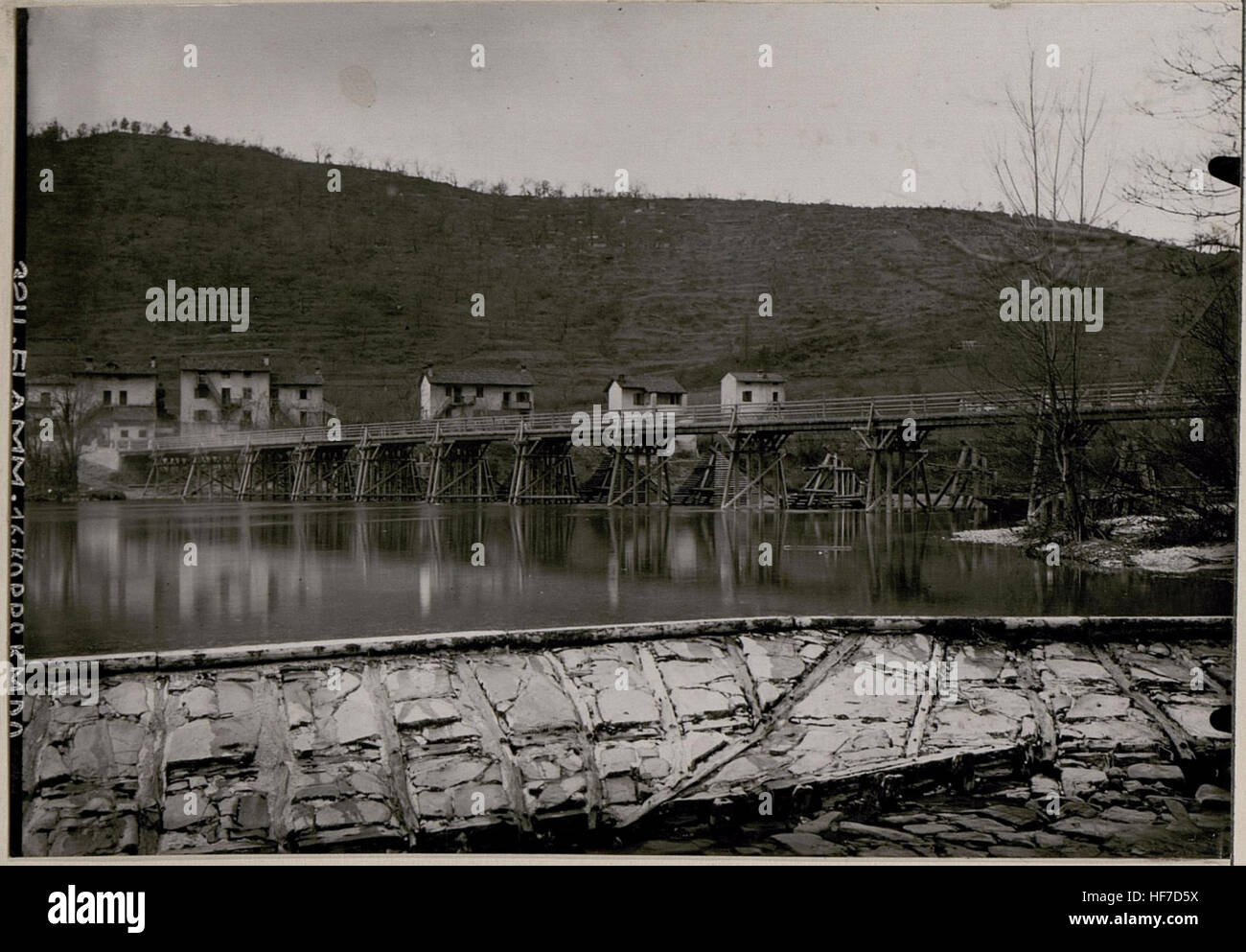 A photograph showing a heavy pontoon bridge north of the Podgora ...