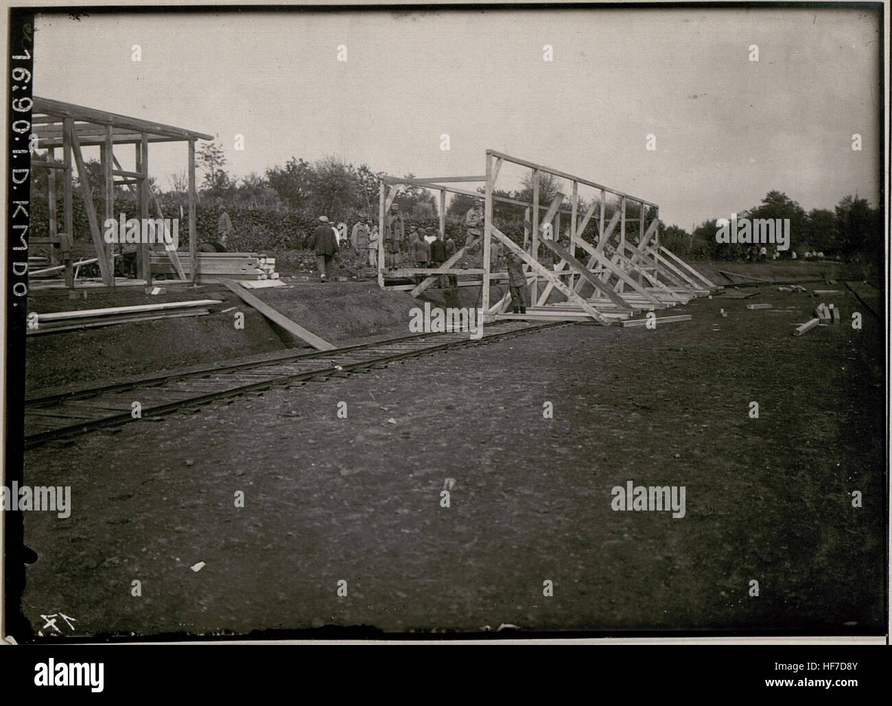 Construction of a field railway near Comen during World War I ...