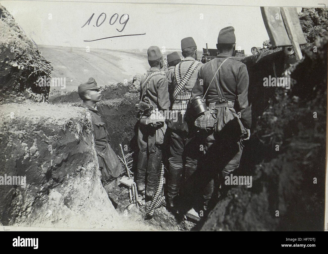 A photograph of a Turkish machine gun in position with a crew during ...
