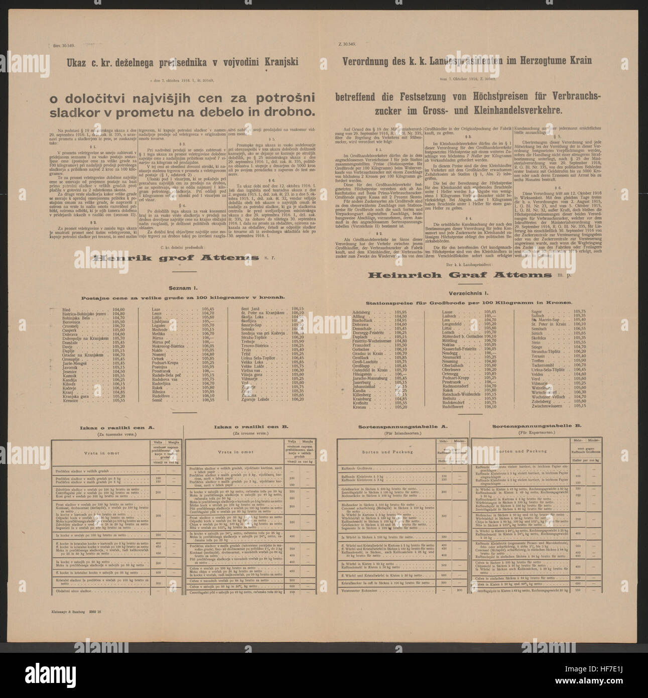 Poster on sugar price regulation, October 7, 1916, World War I Stock ...