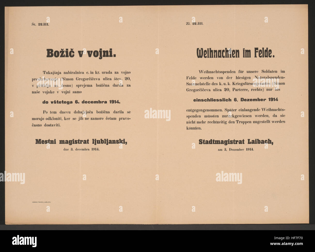 A multilingual Christmas donation poster from the city of Laibach ...