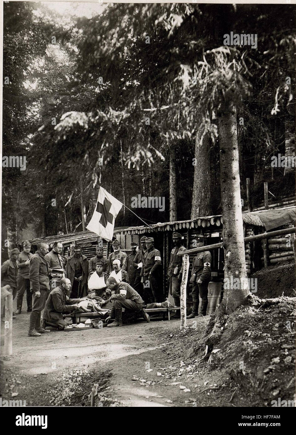 This World War I photograph depicts a military relief station, offering ...