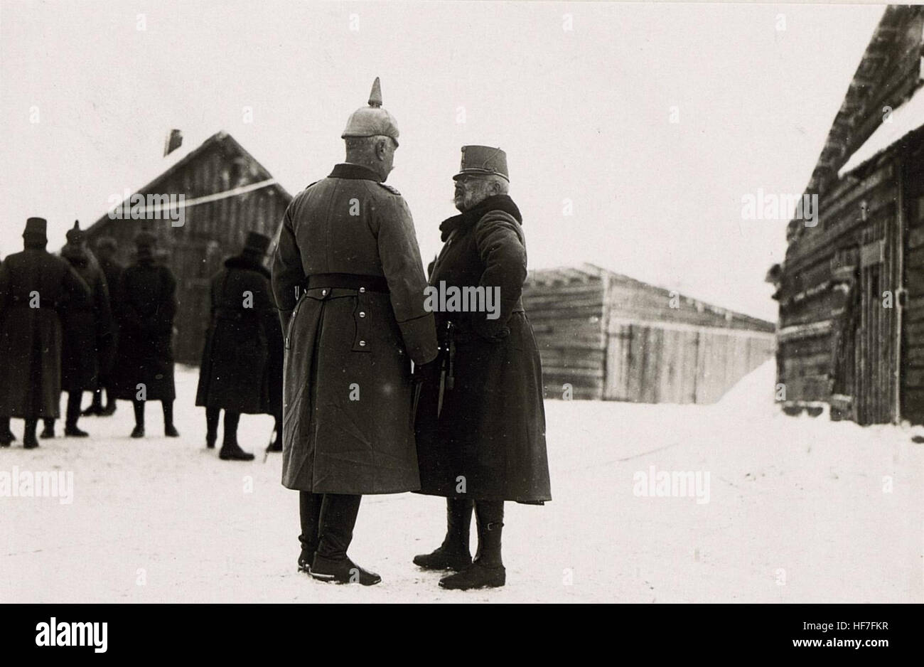 A historical image from World War I showing the inspection of military ...