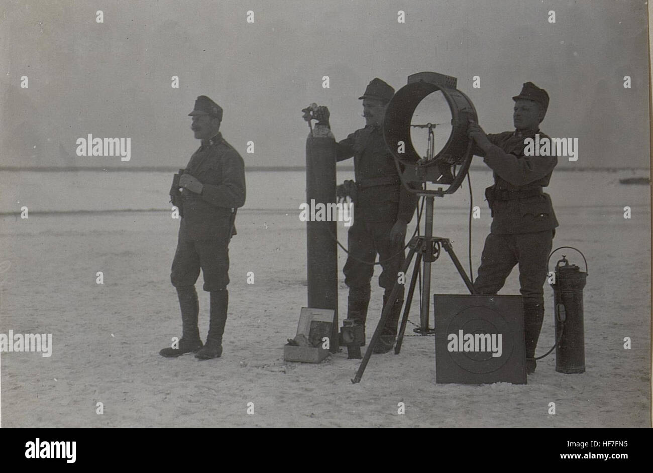 This image features a 45 cm searchlight used during World War I ...