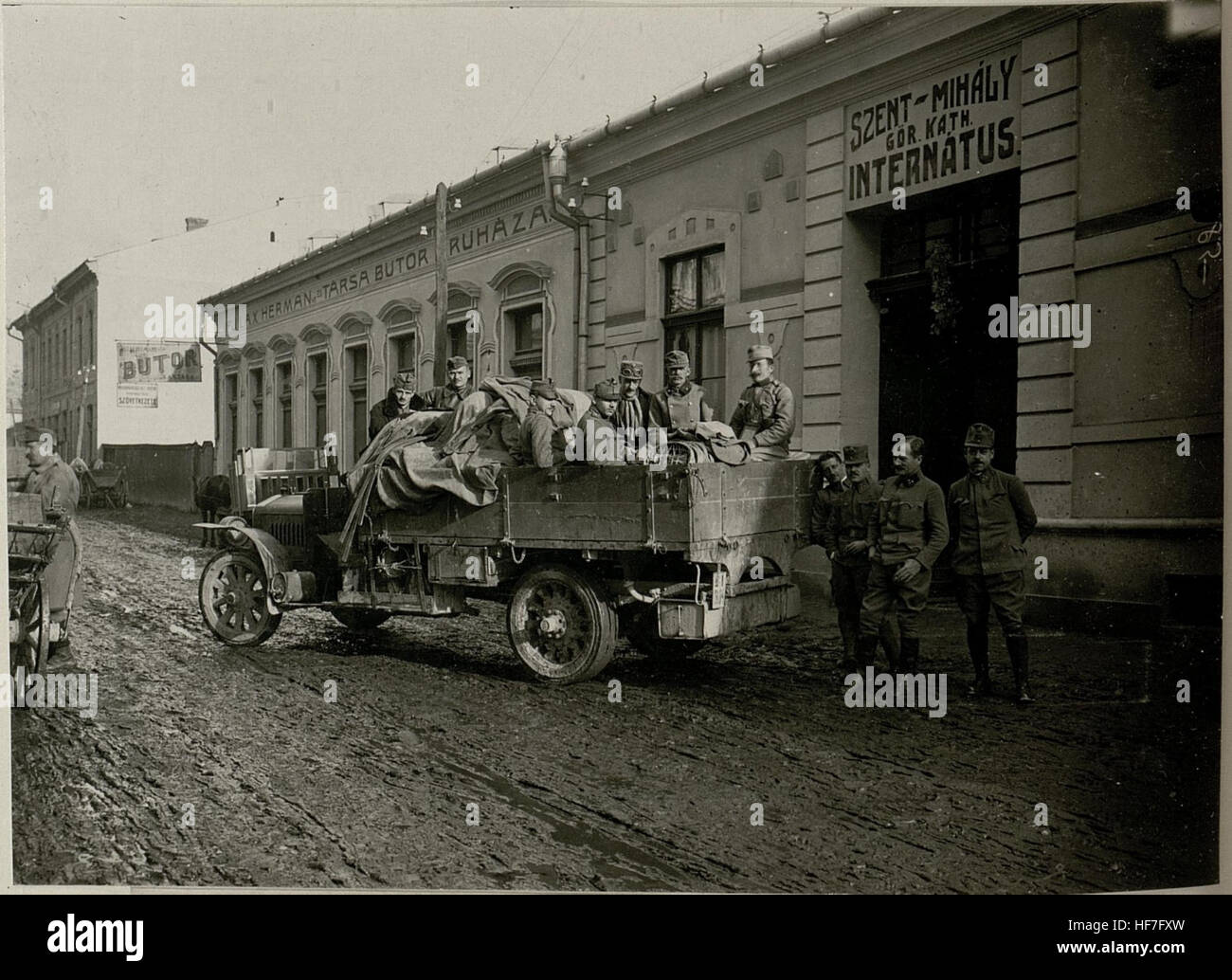 The image shows a triangulation group departing during World War I ...