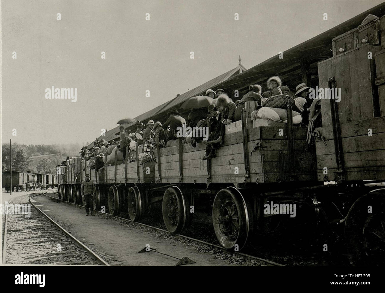 This photograph from World War I shows refugees from Bukovina aboard an ...