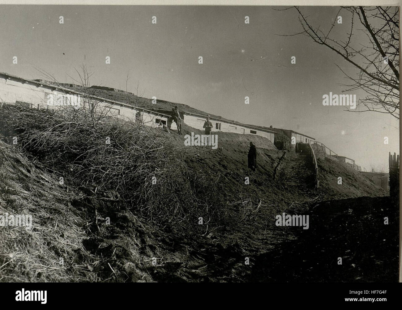 A photograph from World War I, showing a scene of military surveying in ...