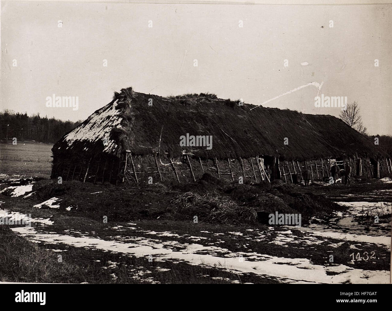 This image depicts a barn in Poniczew, used as a horse stable during ...