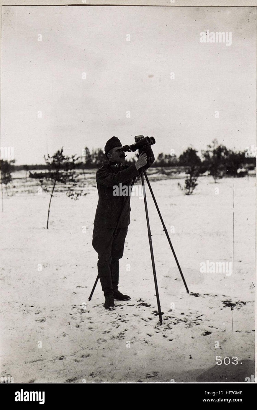 This photograph captures a 15cm binocular telescope at a German Flak ...