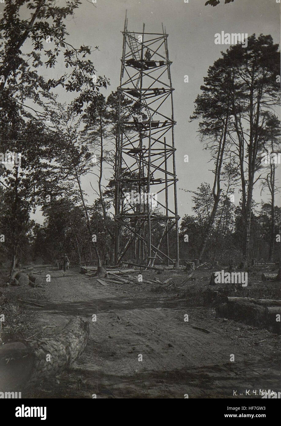 This image, taken during World War I, depicts a military survey station ...