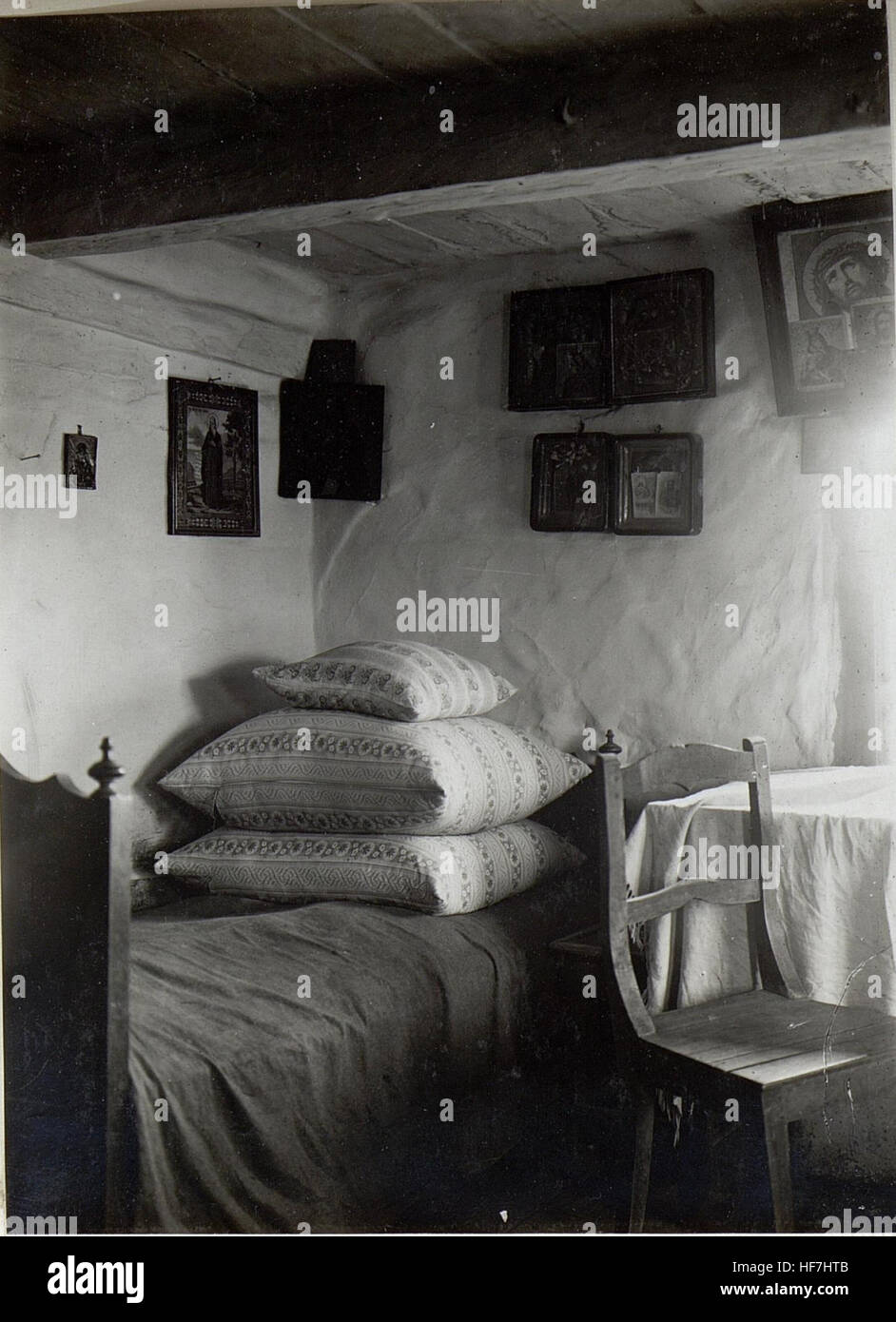 This historical illustration depicts the living quarters, field ...