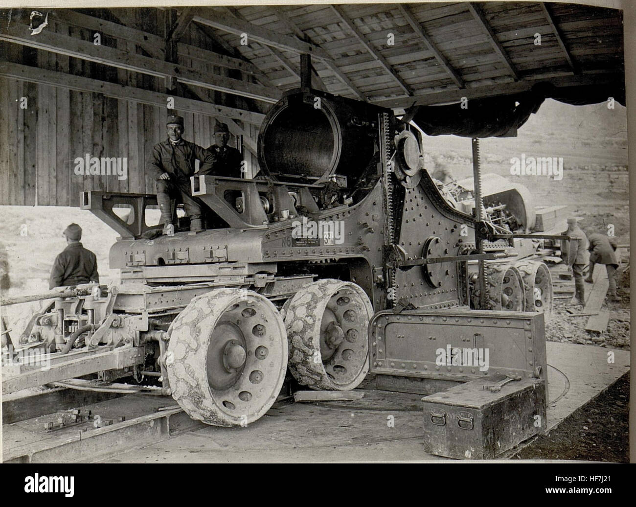 This image depicts the mounting of a 42 cm howitzer in Serrada during ...