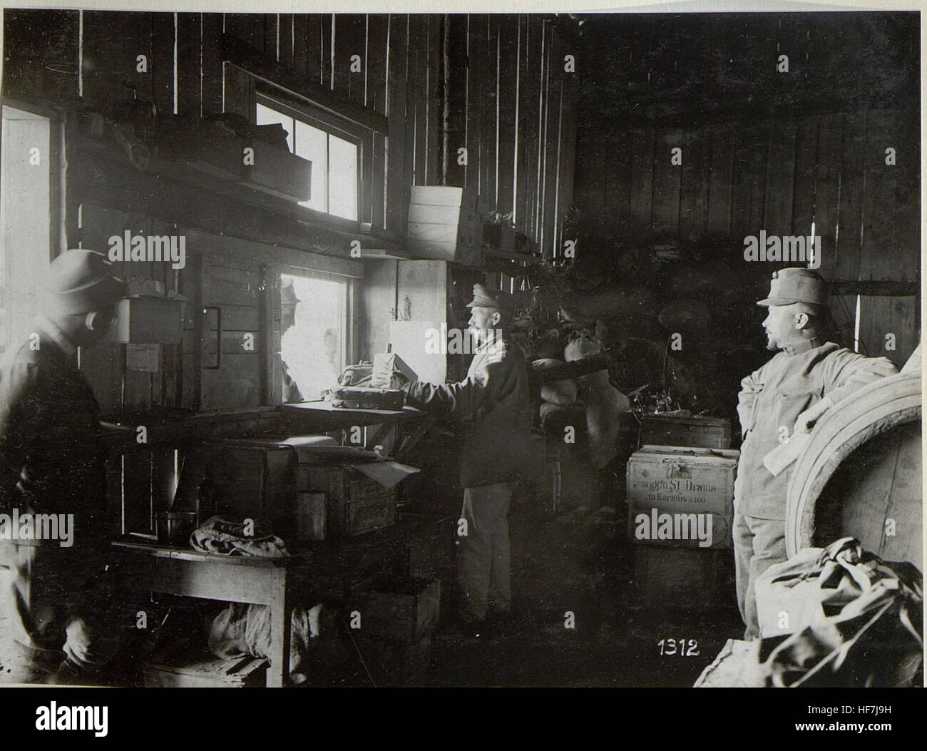 This historical image from World War I shows a military logistics scene ...