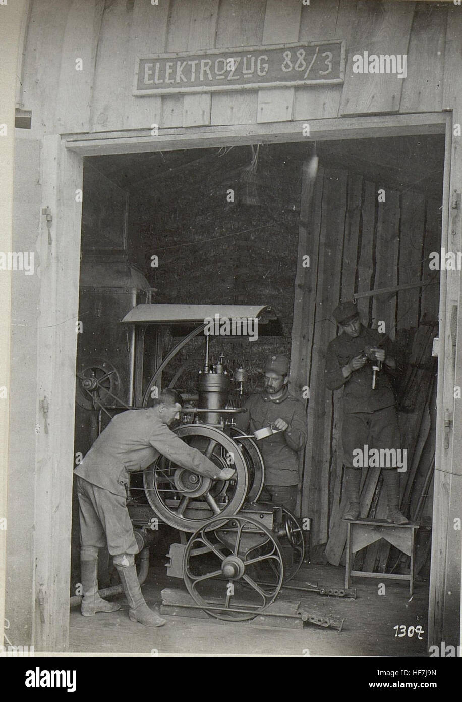 This World War I-era image shows a machine in the section of the 4th ...