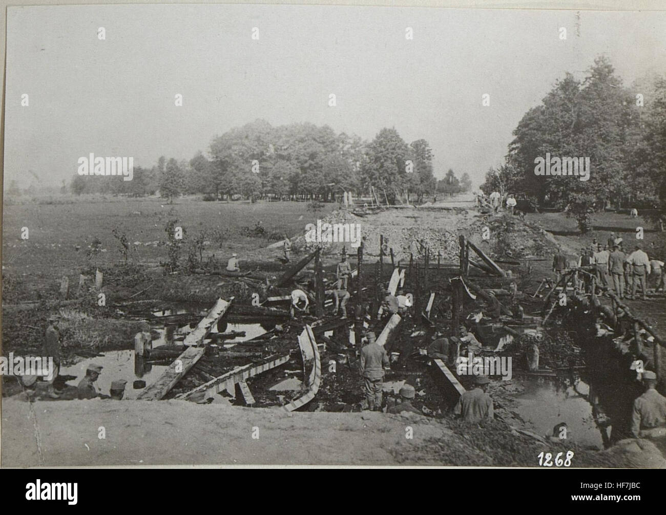 This image depicts bridge construction in Galicia during World War I ...