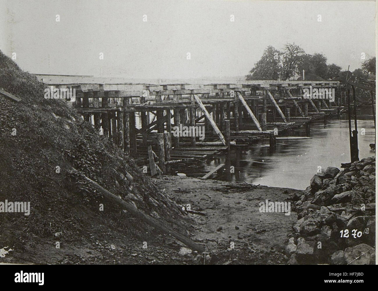 This World War I-era photograph depicts bridge construction in Galicia ...