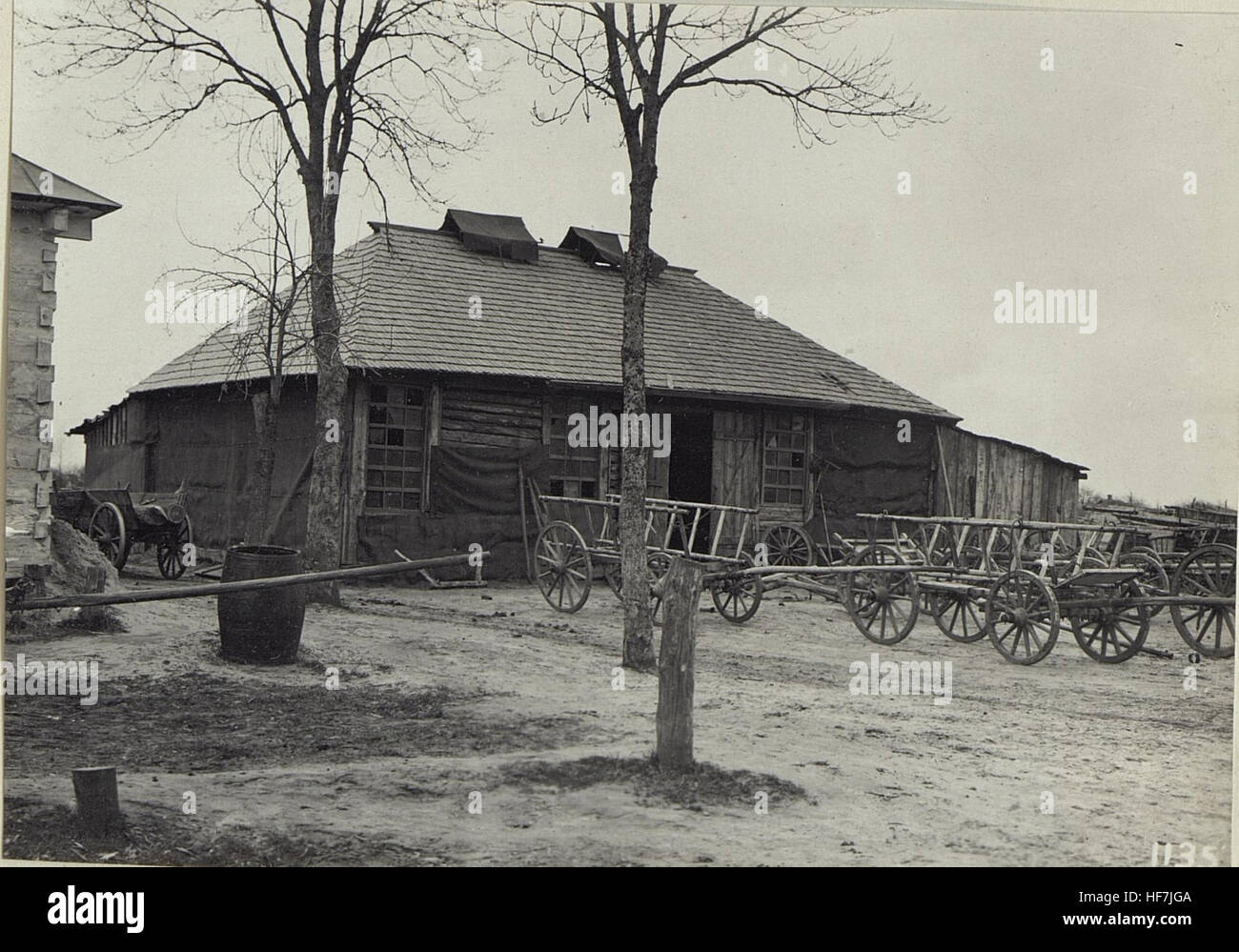 This historical image shows the creation of supply carts by the Austro ...