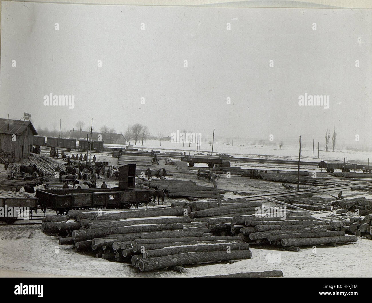 A wartime photograph from World War I showing a central transportation ...
