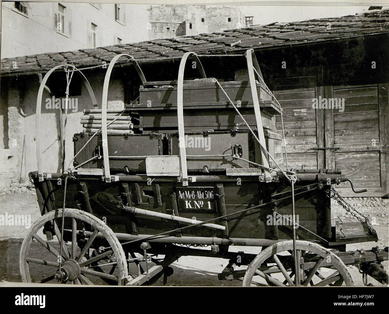 This World War I-era photo shows a military baggage wagon of the ...