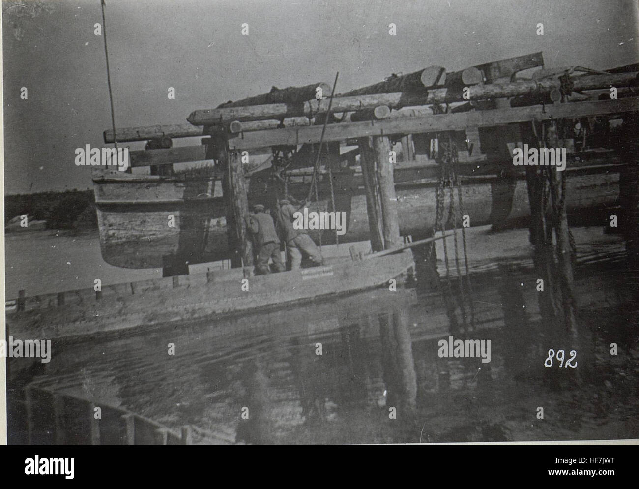 This World War I-era image shows a dock and lifting facilities in ...