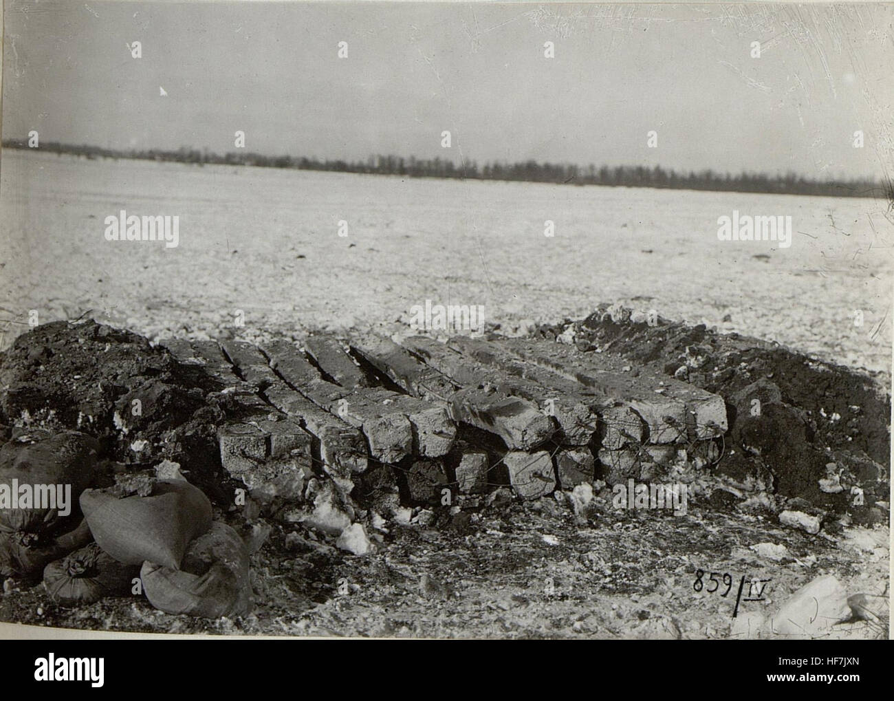 This photograph from World War I depicts a demolition test conducted on ...