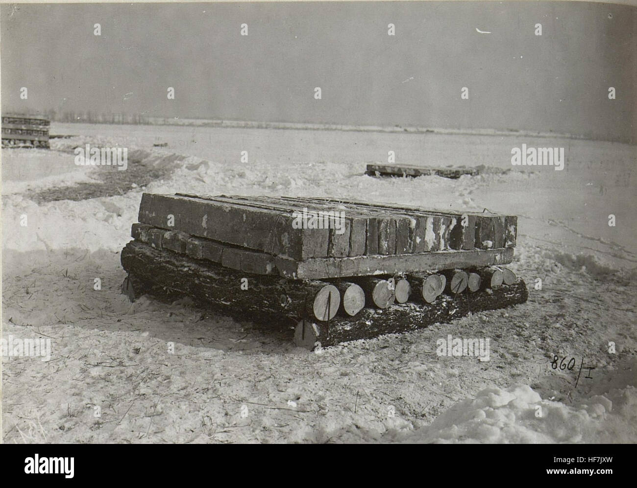 A historical photograph documenting explosive tests (Sprengversuche) on ...
