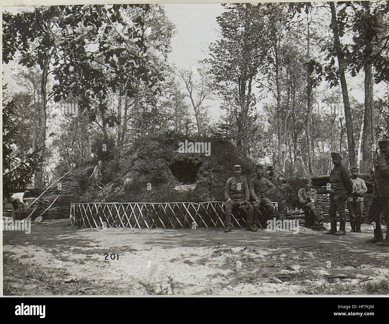 This historical image shows a German military barracks from World War I ...
