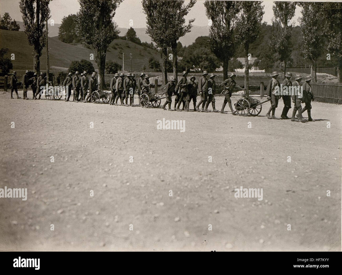 This historical photograph shows German stormtroopers with medium ...
