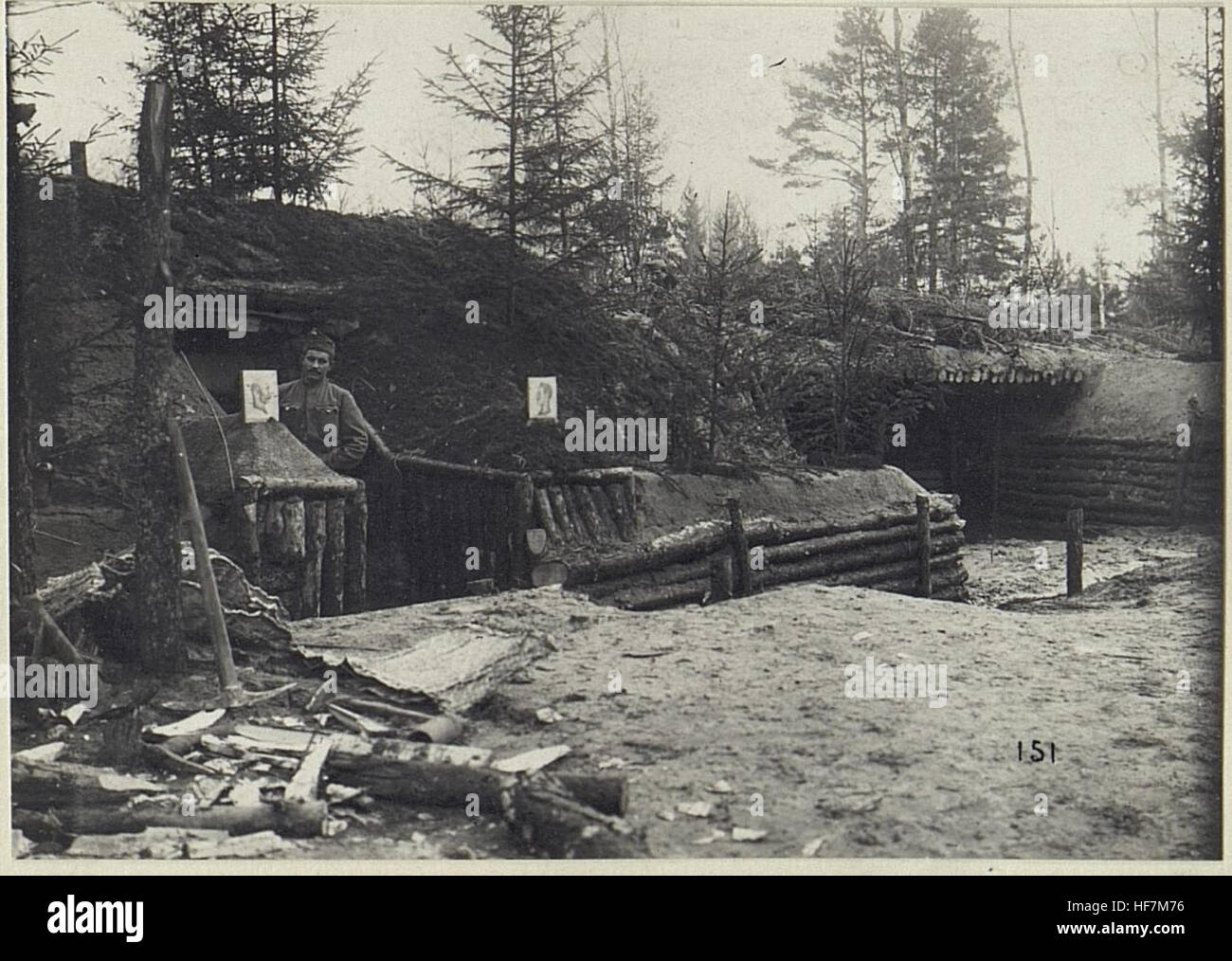 A photograph from World War I, showing the infantry position and ...