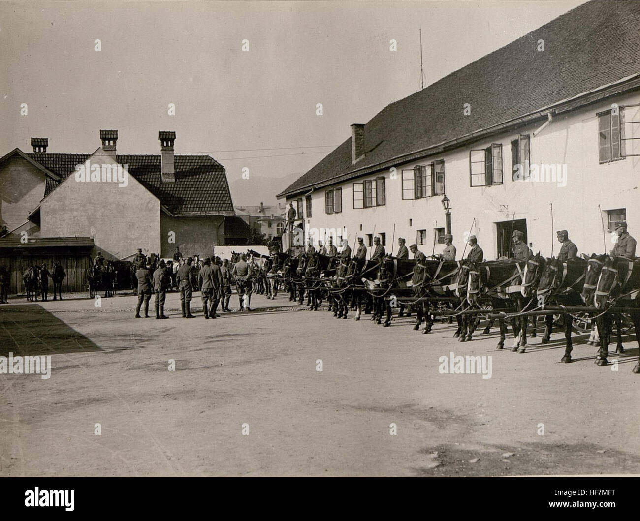 This historical photograph shows the inspection of the Command Train ...