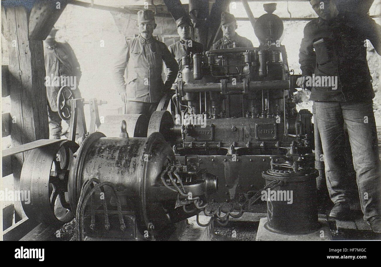 This photograph depicts the cable car engine room during World War I ...