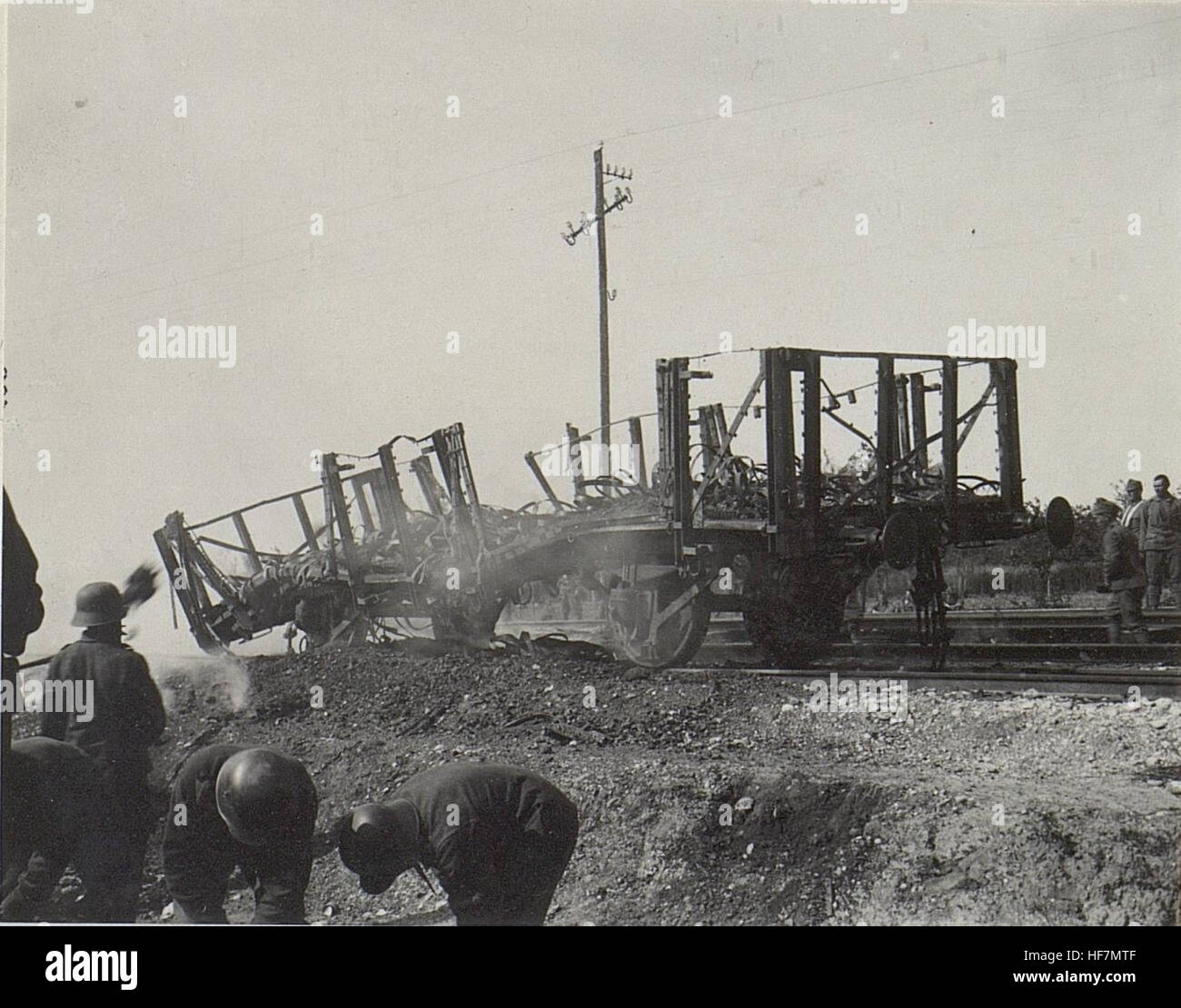 This image from World War I shows the burning of a train car at the ...