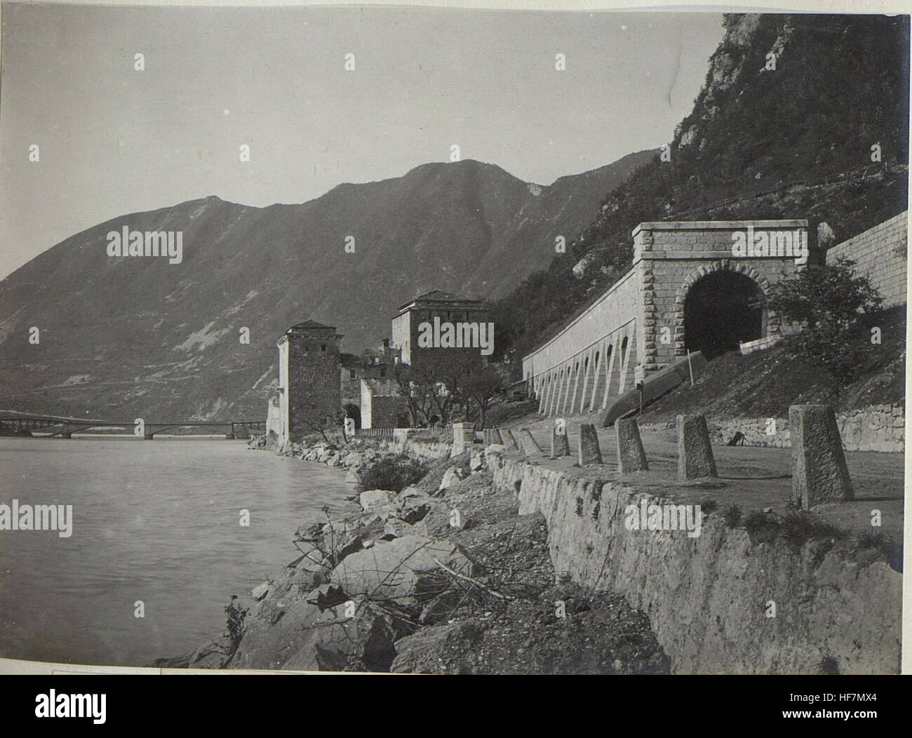 This historical map shows a bridge constructed over the Piave River ...