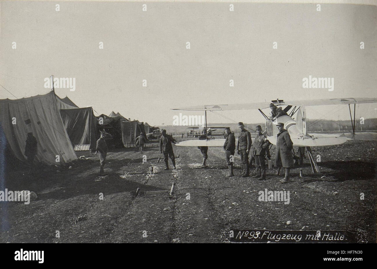 This image from the World War I collection shows an aircraft and hangar ...
