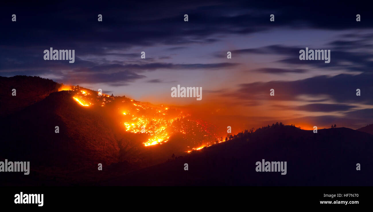 Burning Wildfire at Sunset Stock Photo - Alamy